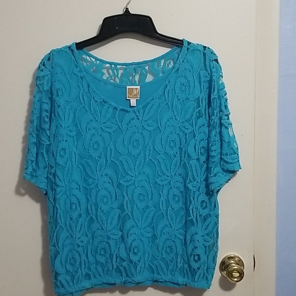 JM Collection | Tops | Jm Collection Xl Blue Lace Shirt | Poshmark